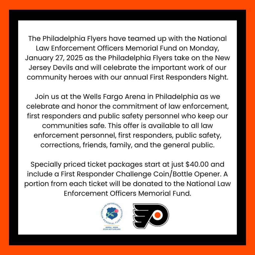 Flyers vs. Devils game for National Law Enforcement Officers Memorial ...