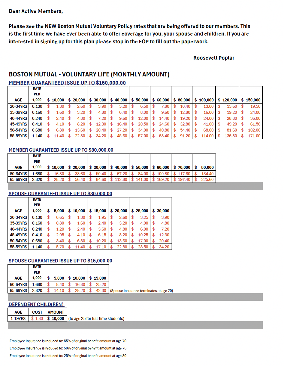 LIFE INSURANCE - FOP LODGE 5