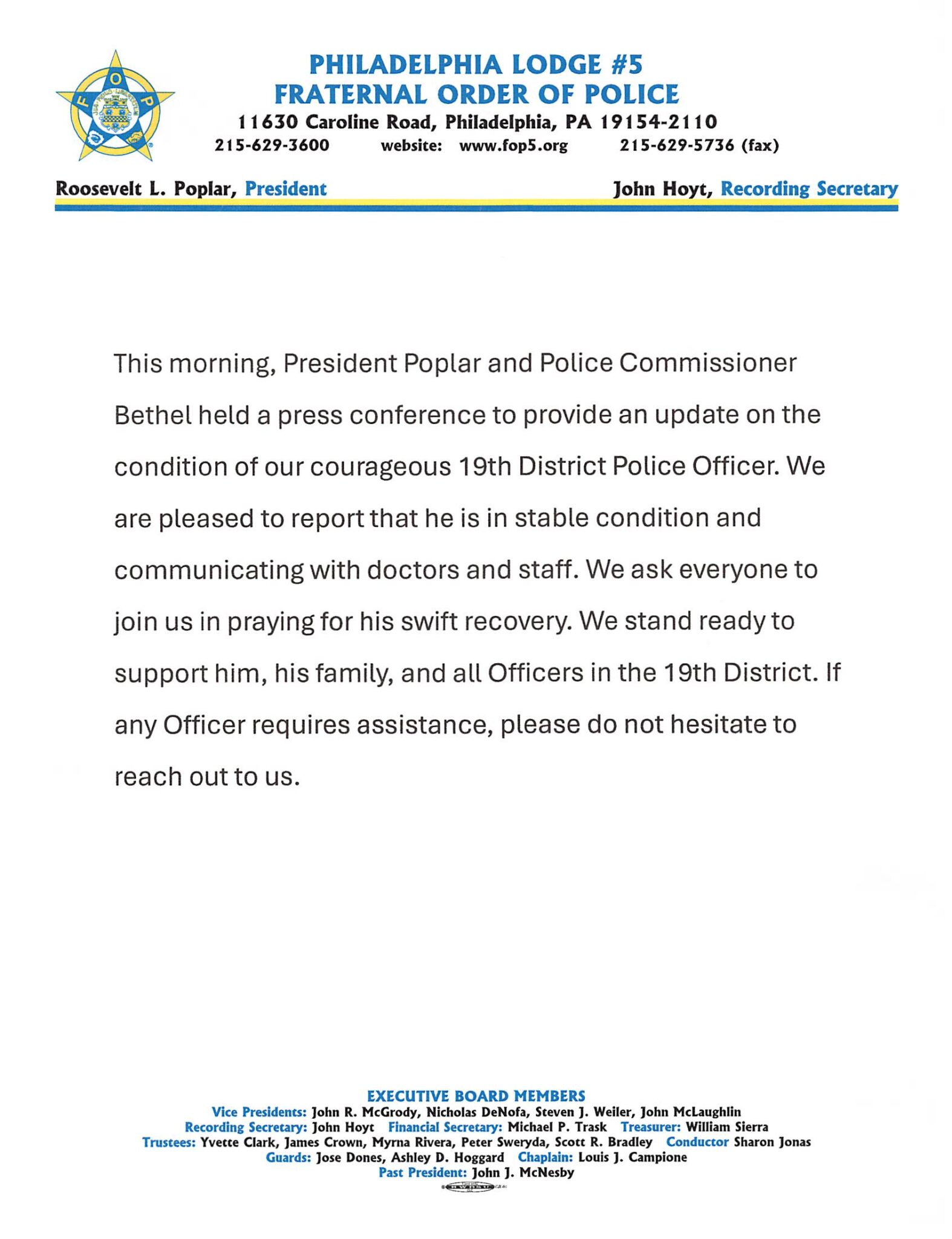 Update on 19th District Officer - FOP LODGE 5