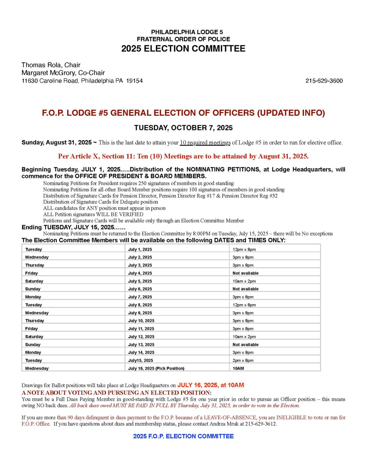 FOP Lodge 5 General Election Update - FOP LODGE 5